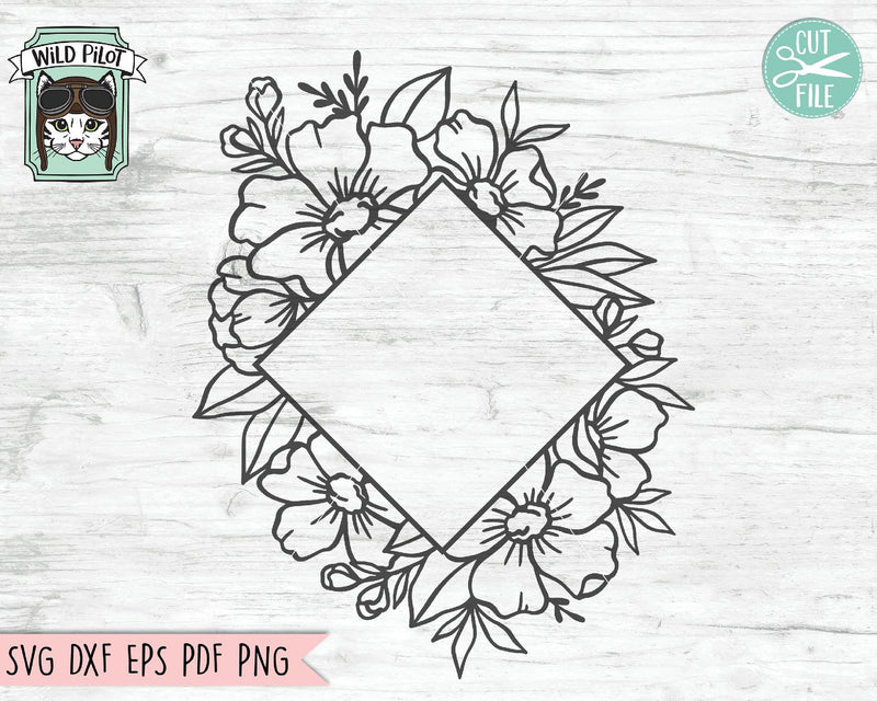 Floral Diamond Monogram Frame SVG Cut File - So Fontsy