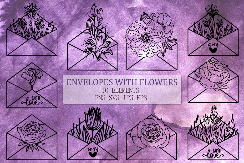 Floral Envelope SVG Bundle | Wedding Design with Flowers - So Fontsy