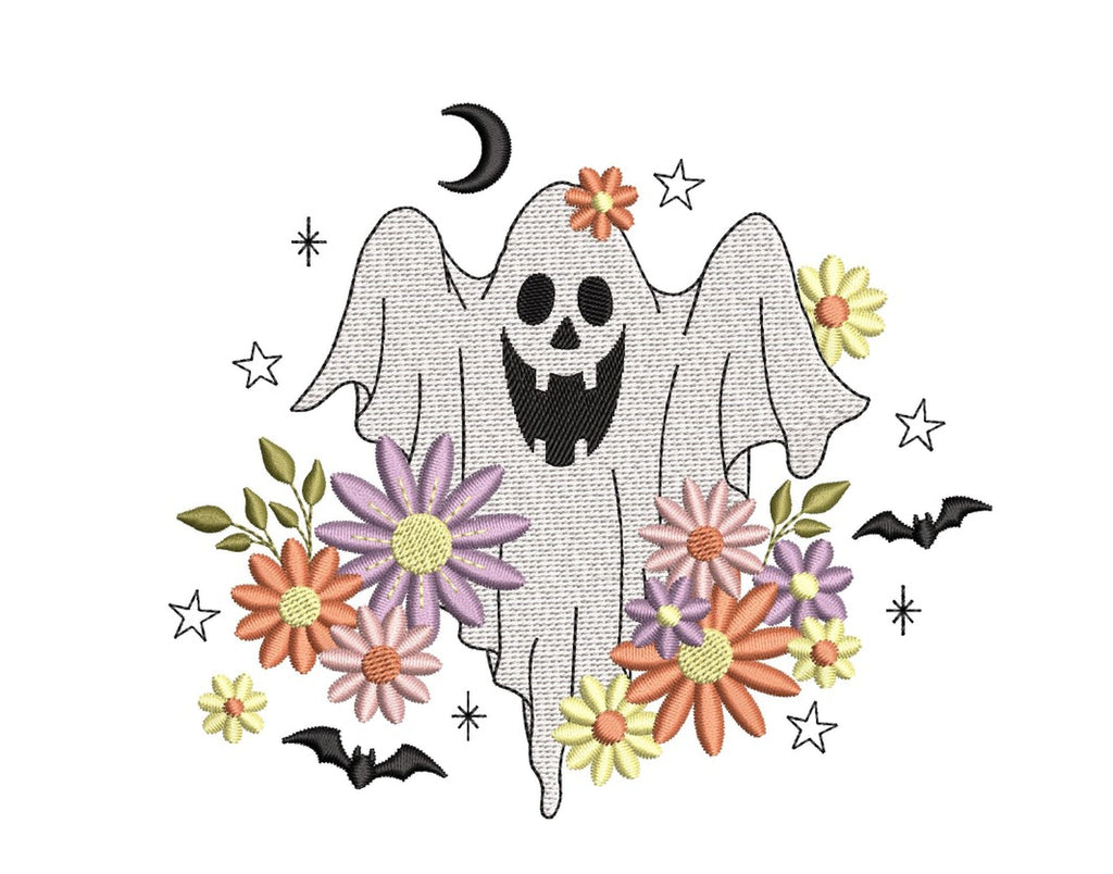 Floral Ghost Embroidery Design, Halloween Embroidery Design, 4 sizes ...