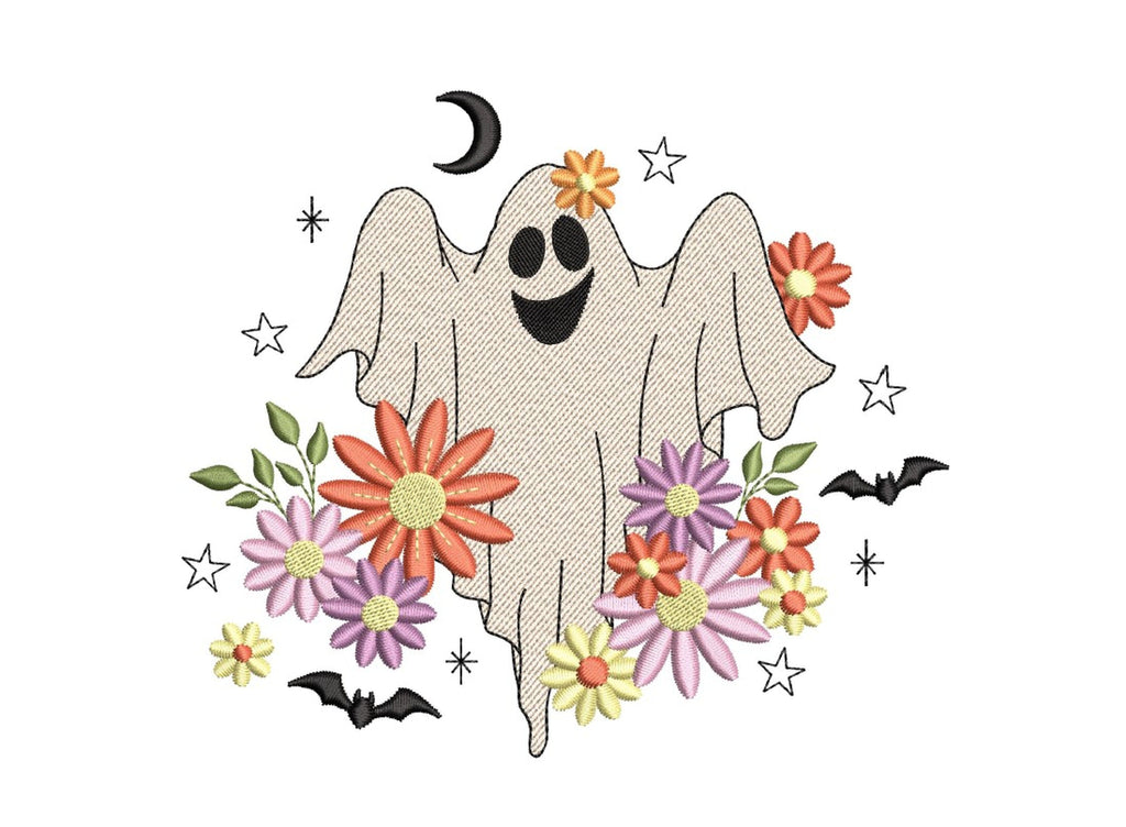 Floral Ghost Embroidery Design, Halloween Machine Embroidery Design, 4 ...