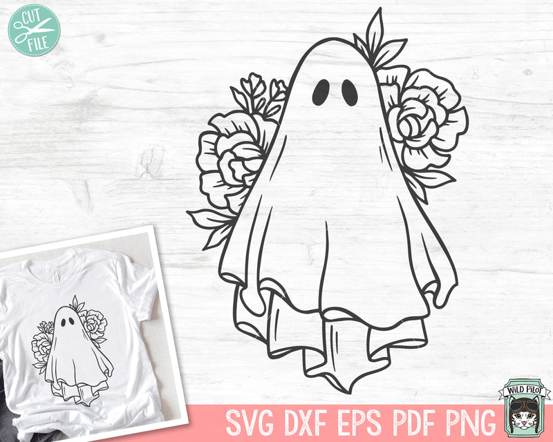Floral Ghost SVG File, Halloween SVG, Halloween Cut File, Ghost Flowers ...