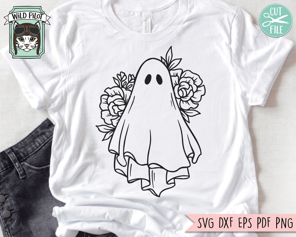 Floral Ghost SVG File, Halloween SVG, Halloween Cut File, Ghost Flowers ...