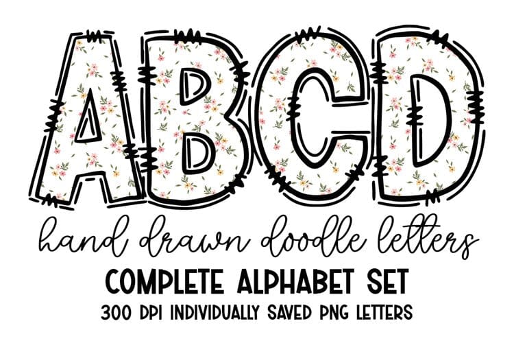 Floral Hand Drawn Doodle Letters - So Fontsy