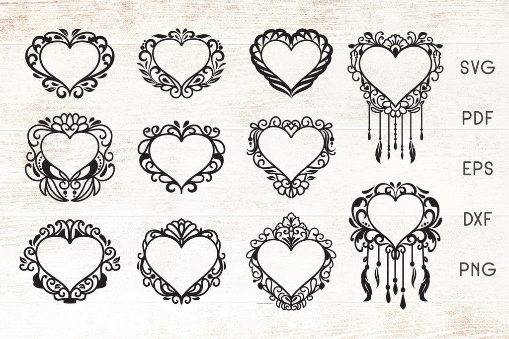 Floral Heart Frames SVG - Vector Valentines Heart Frames SVG - So Fontsy