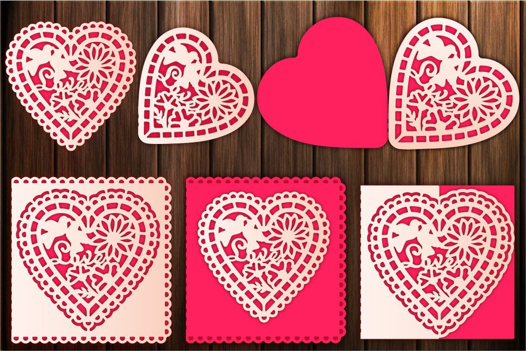 Floral Heart Valentine's Day Card Templates For Paper Cutting - So Fontsy