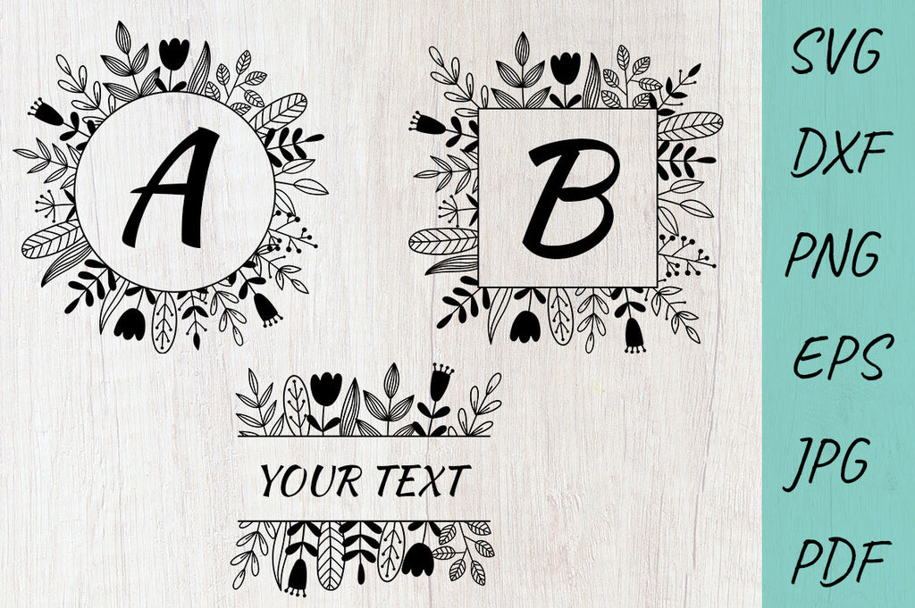 Floral Monogram Frame Bundle SVG File, Leaf Monogram Frame - So Fontsy