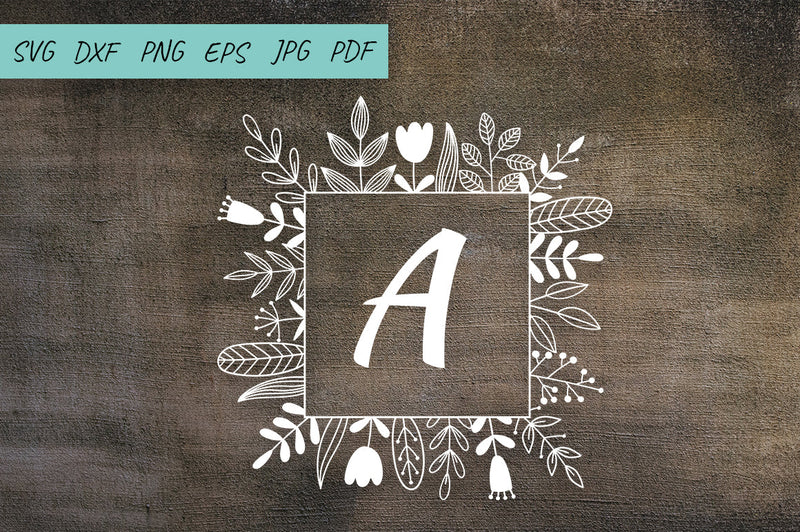 Floral Monogram Frame Bundle SVG File, Leaf Monogram Frame - So Fontsy