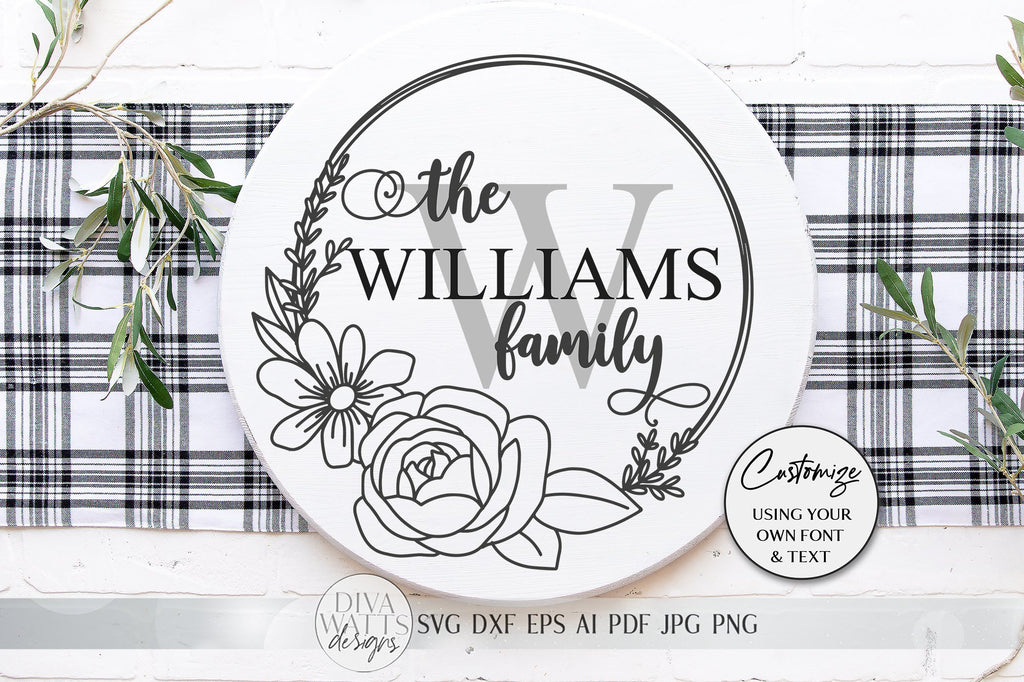 Floral Monogram SVG | Farmhouse Round Sign SVG | dxf and more! - So Fontsy