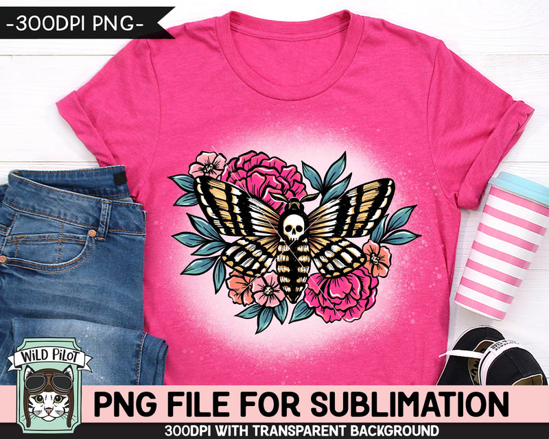 Floral Moth SUBLIMATION design PNG, Flower Skull Moth png file, Flower ...