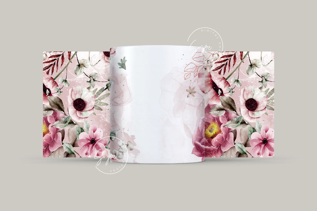 Floral Mug Wrap, Add Your Name Mug Design, Flower Sublimation Wrap, 11 ...