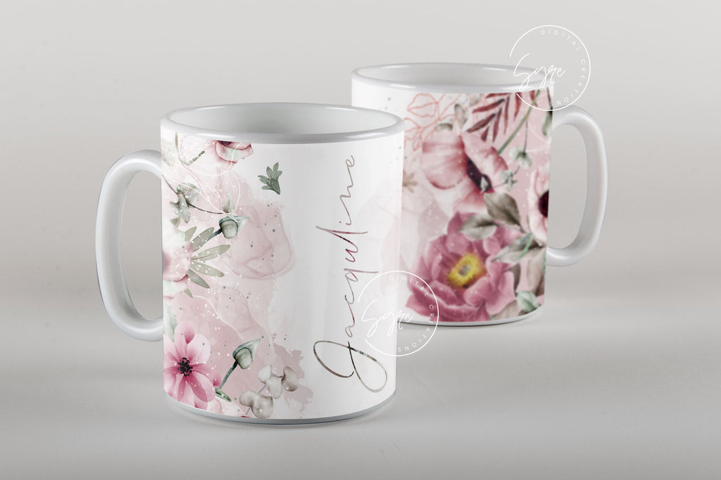 Floral Mug Wrap, Add Your Name Mug Design, Flower Sublimation Wrap, 11 ...