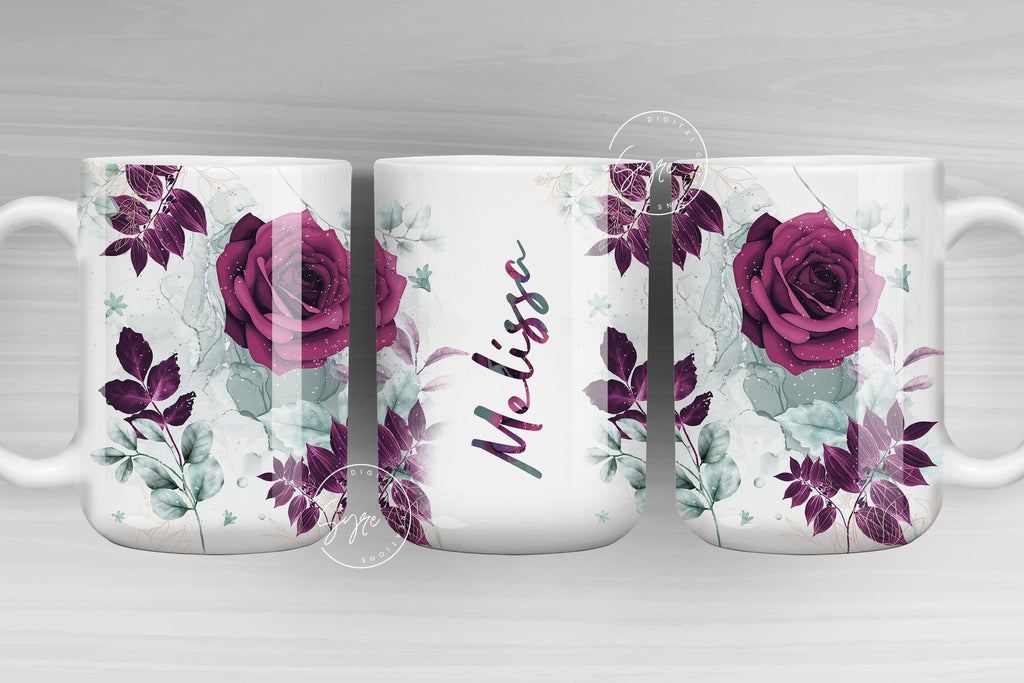 Floral Mug Wrap, Add Your Name Mug Design, Flower Sublimation Wrap, 11 ...
