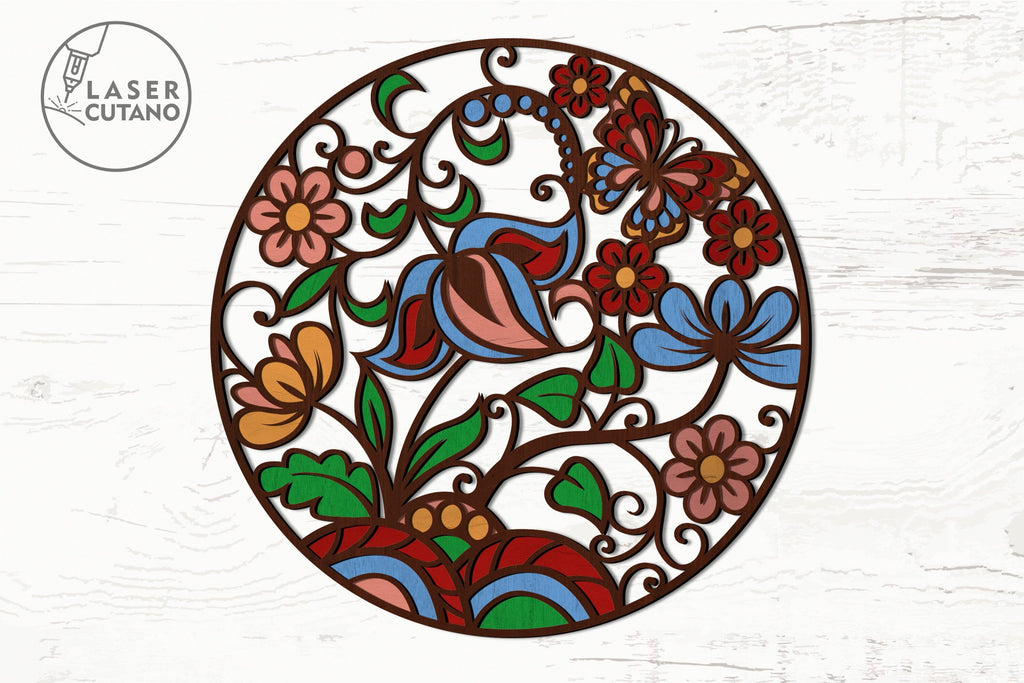Floral Multilayer Decoration Laser Cut Template - So Fontsy