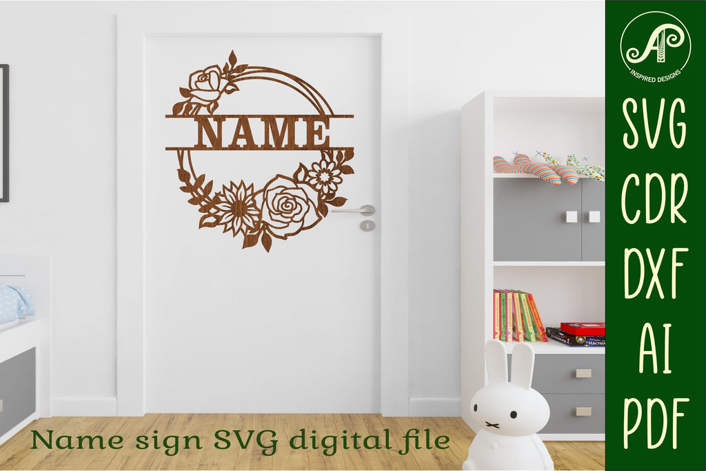 Floral name sign svg laser cut template - So Fontsy