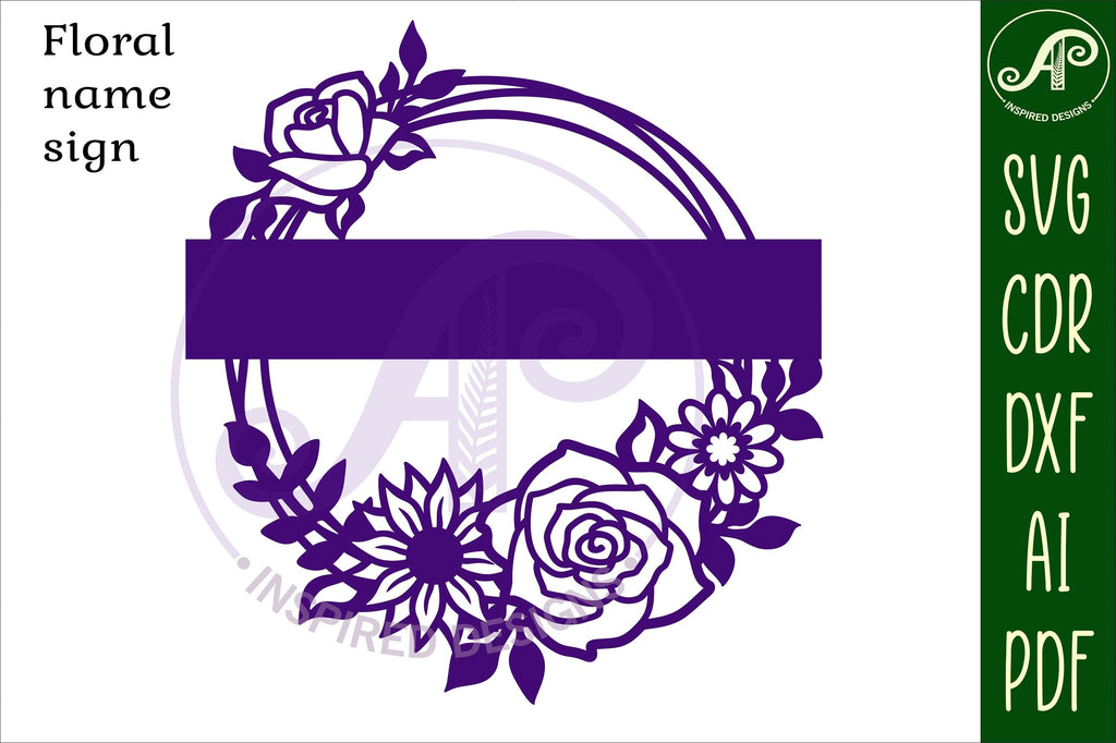 Floral name sign svg laser cut template - So Fontsy