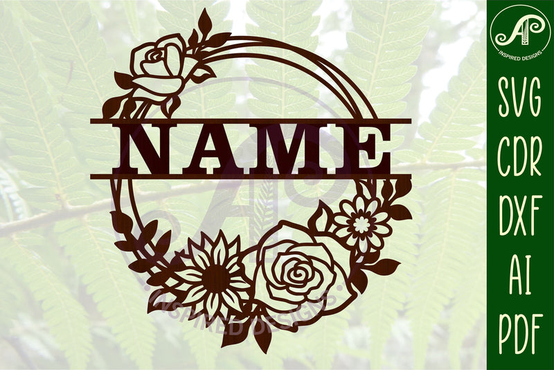 Floral name sign svg laser cut template - So Fontsy