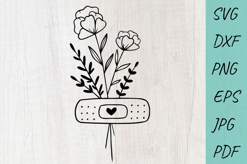Floral patch Svg, Wildflowers Svg, Flower bandage Svg - So Fontsy