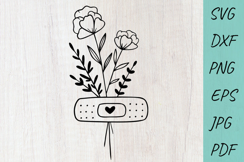 Floral patch Svg, Wildflowers Svg, Flower bandage Svg - So Fontsy
