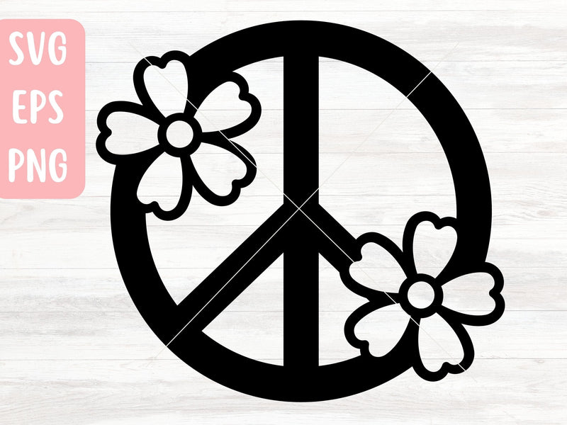 Floral Peace Sign SVG Bundle for Cricut or Silhouette, Hippie SVG ...