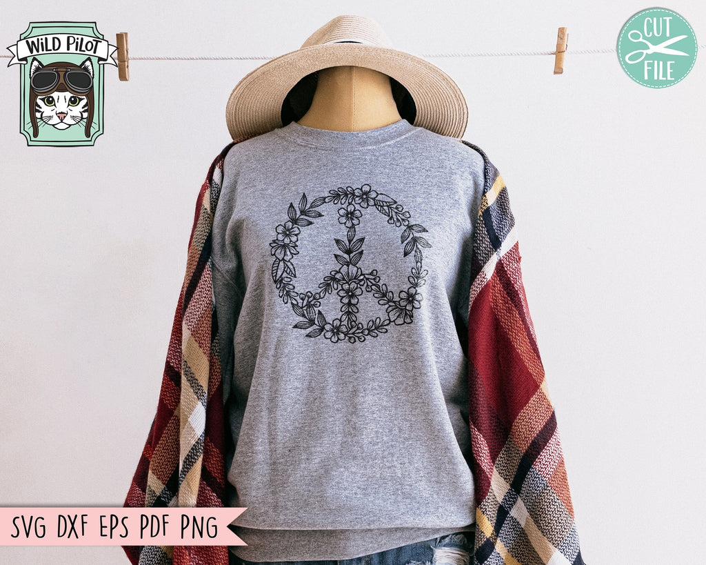 Floral Peace Symbol svg, Flower Peace Sign SVG file, Peace svg, Peace ...