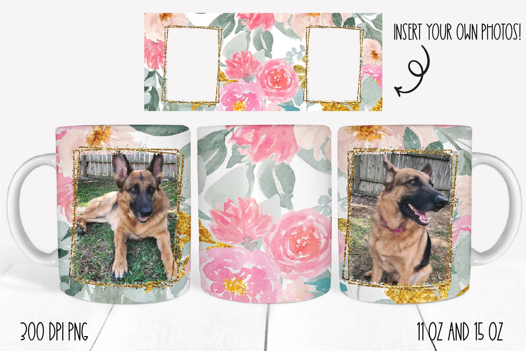 Floral Photo Frame Sublimation Mug-Photo Sublimation Mug PNG - So Fontsy