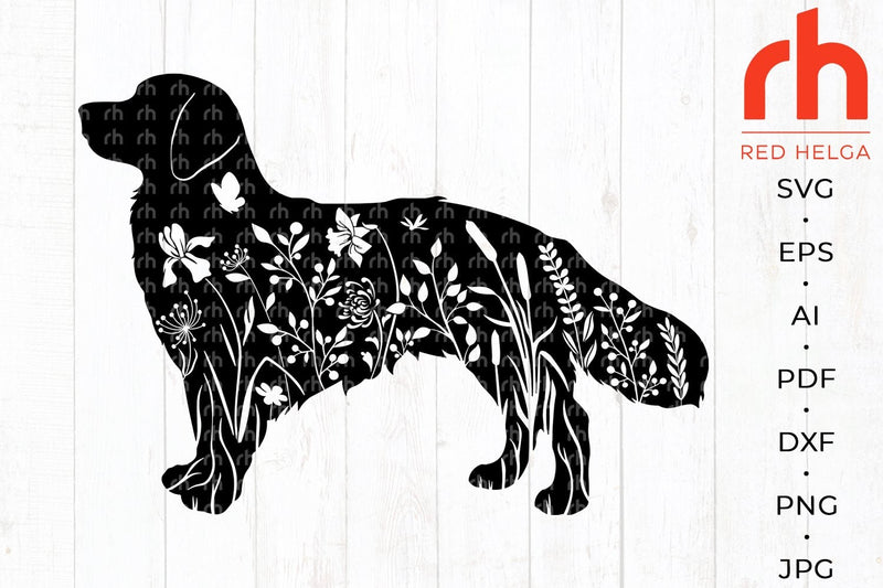 Floral retriever svg - Flower retriever svg - Dog with flowers svg - So ...