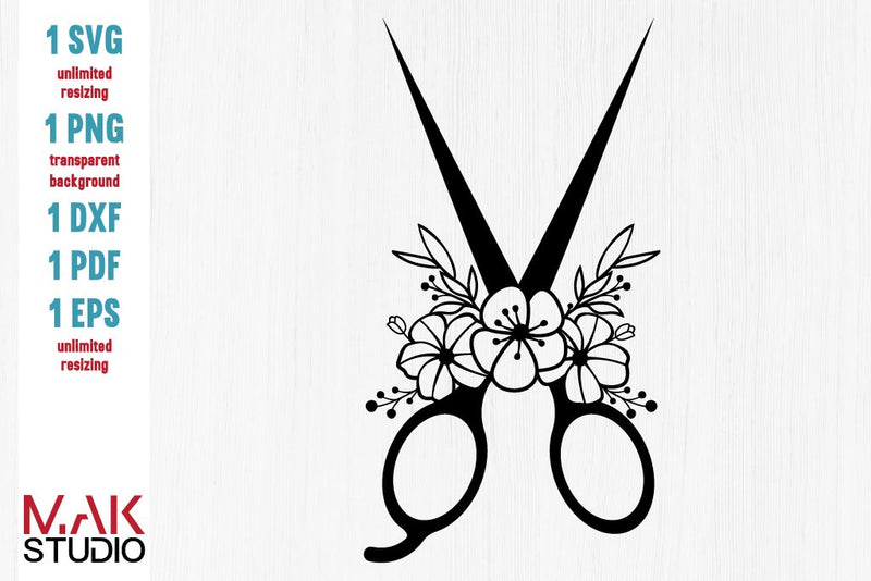 Floral scissors svg - Floral scissors svg file - Floral scissors dxf ...