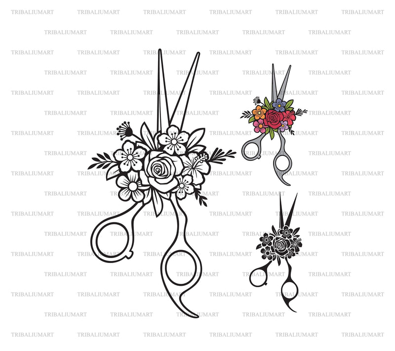 Floral Scissors. Cut files for Cricut. Clip Art silhouette (eps, svg ...