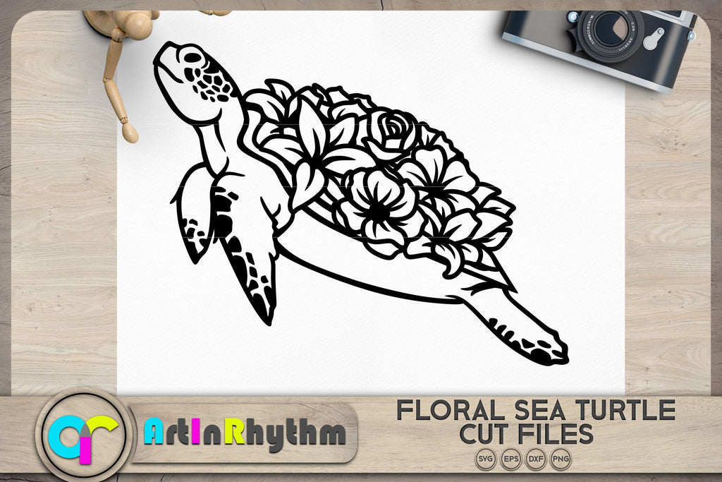 Floral sea turtle svg, Floral sea creature svg - So Fontsy