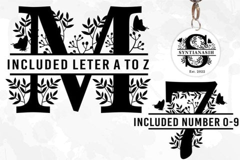 Floral Split Alphabet Monogram Letters Set A-Z, Split Font Svg - So Fontsy