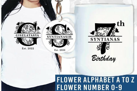 Floral Split Alphabet Monogram Letters Set A-Z, Split Font Svg - So Fontsy