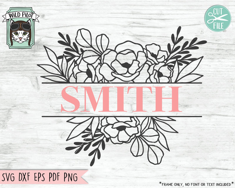 Floral Split Monogram Frame SVG file, Split Monogram svg, Flower ...