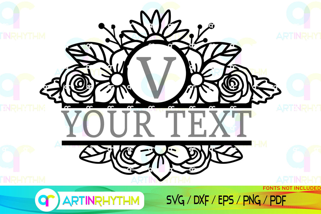 Floral Split Monogram frame svg - So Fontsy