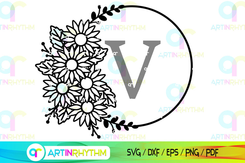 Floral Split Monogram frame svg - So Fontsy