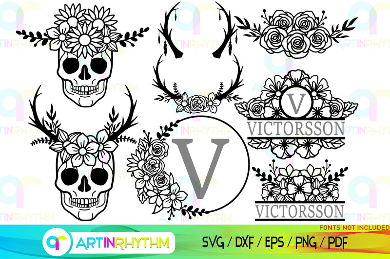Floral Split Monogram frame svg - So Fontsy