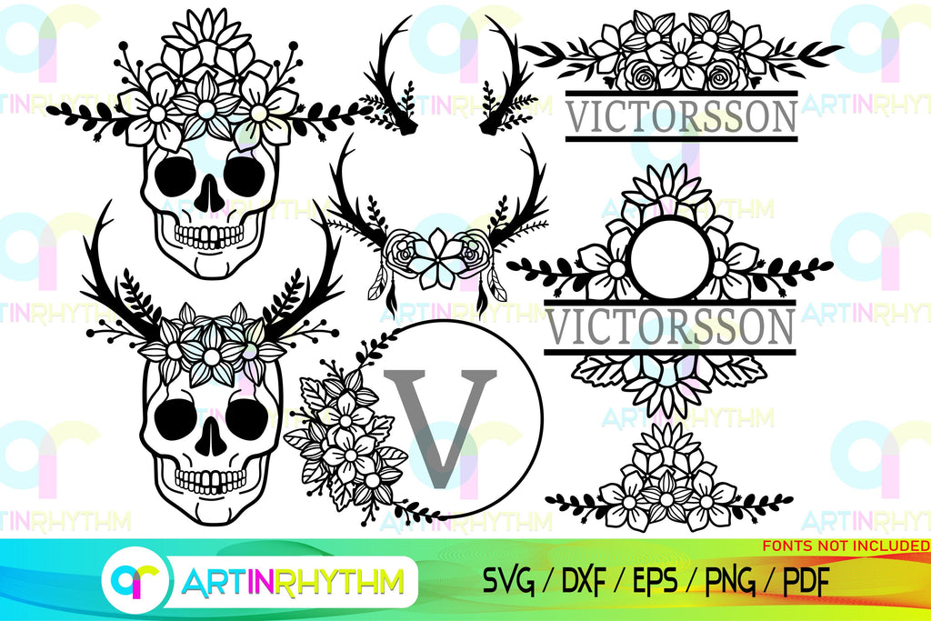 Floral Split Monogram frame svg - So Fontsy