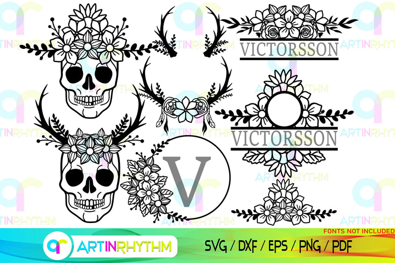 Floral Split Monogram frame svg - So Fontsy