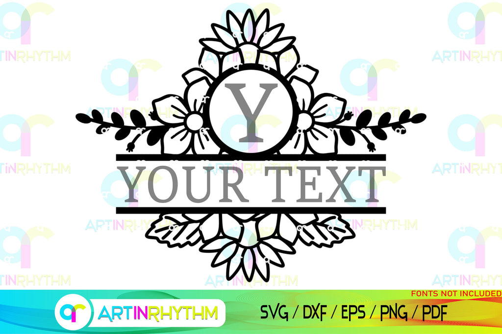 Floral Split Monogram frame svg - So Fontsy