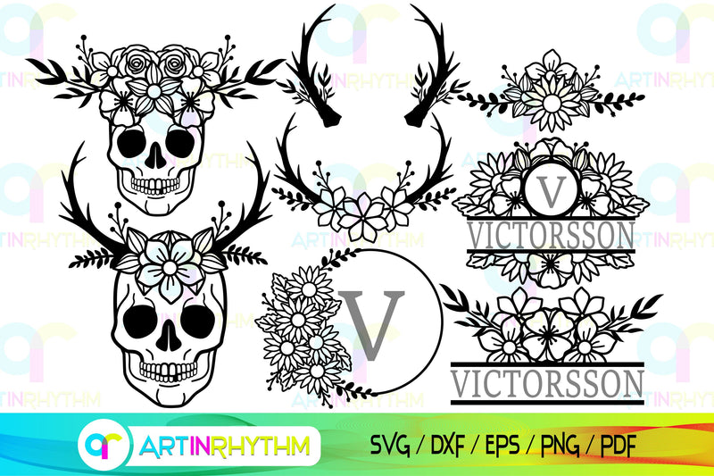 Floral Split Monogram frame svg - So Fontsy