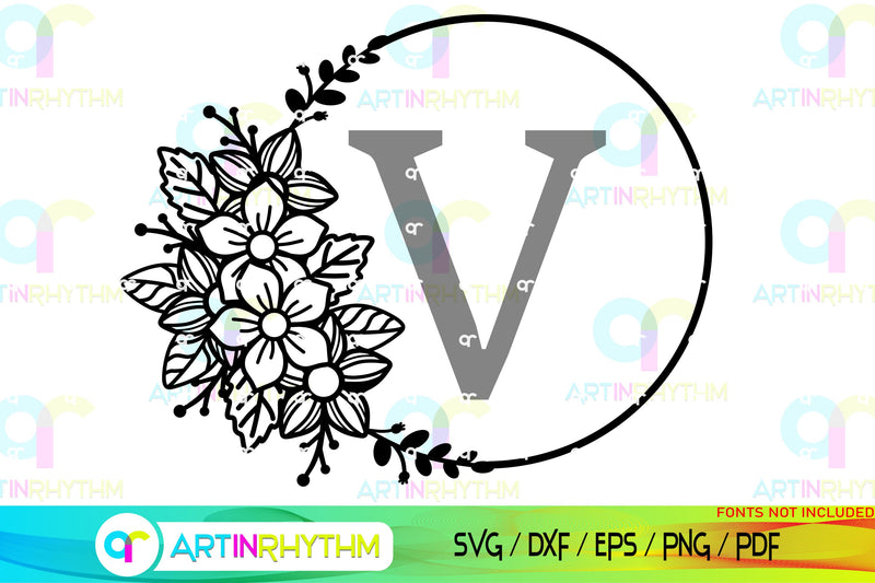 Floral Split Monogram frame svg - So Fontsy