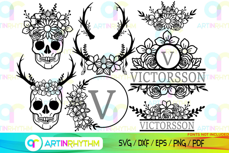 Floral Split Monogram frame svg - So Fontsy