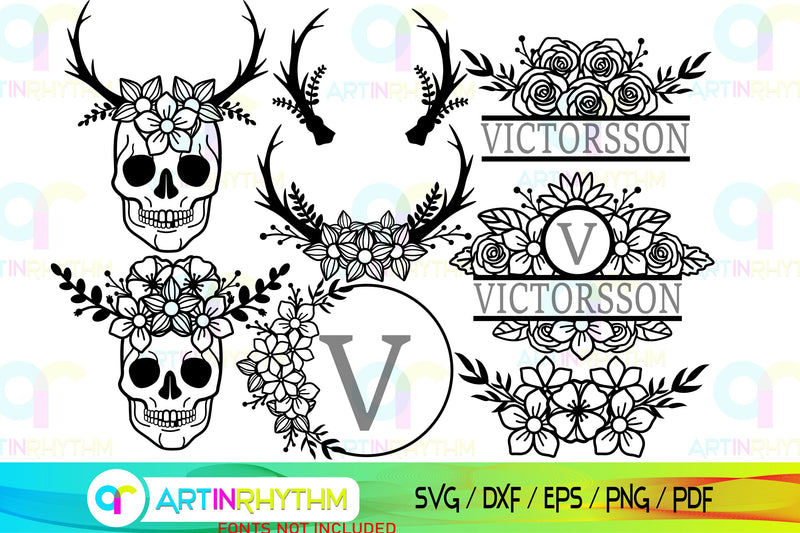 Floral Split Monogram frame svg - So Fontsy
