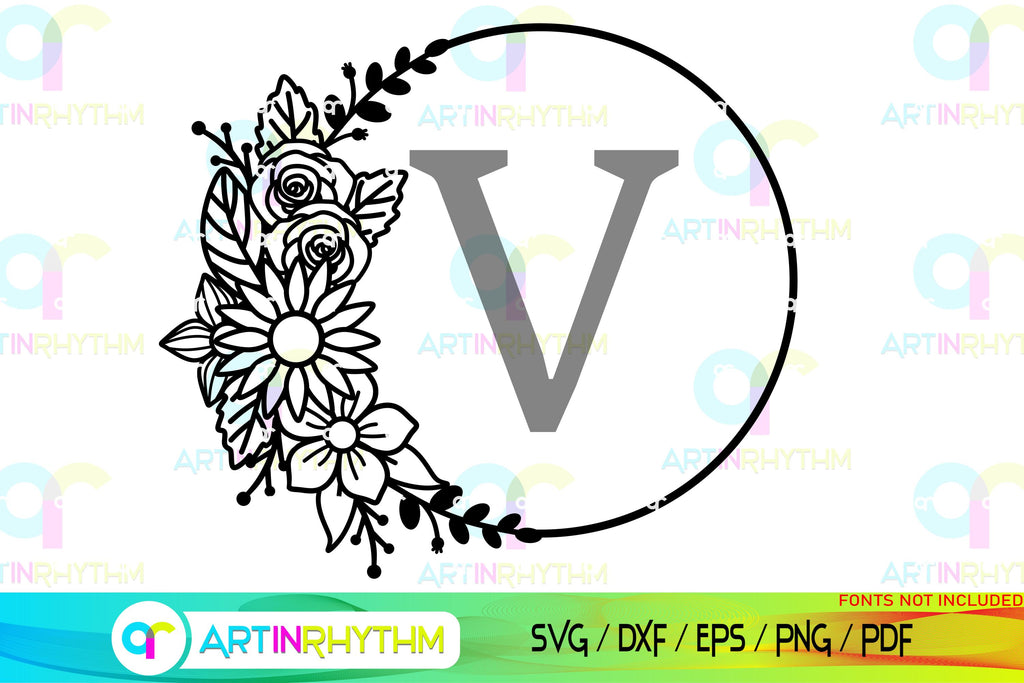 Floral Split Monogram frame svg - So Fontsy