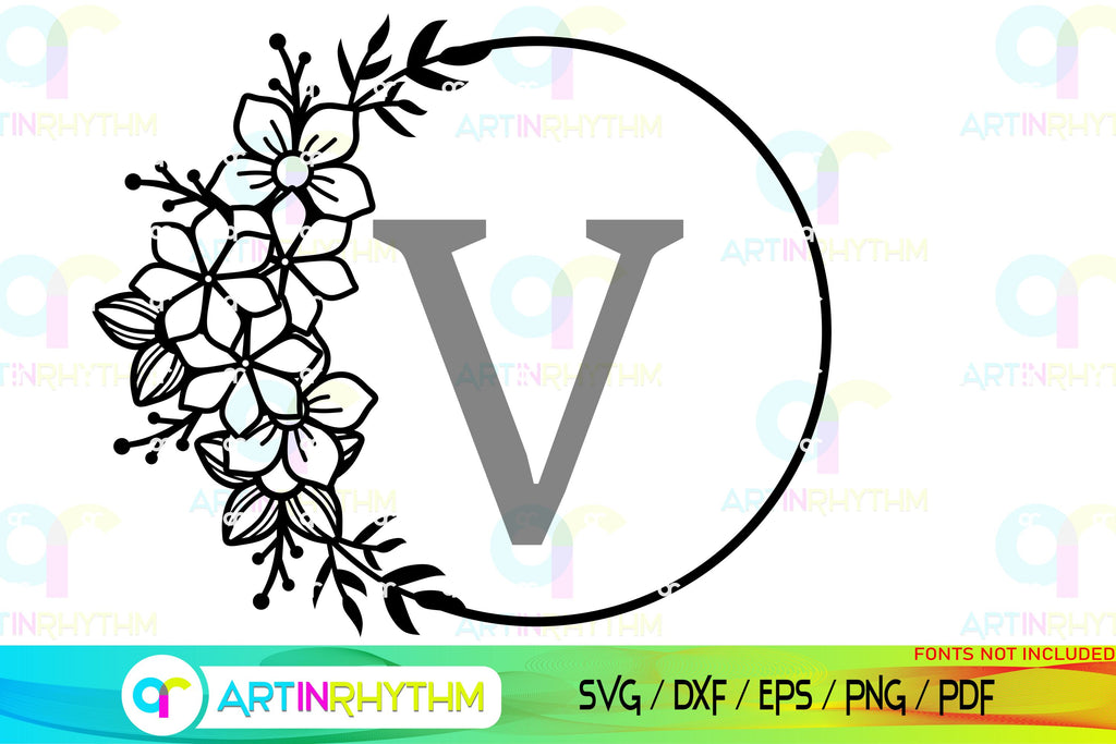 Floral Split Monogram frame svg - So Fontsy