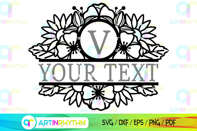 Floral Split Monogram frame svg - So Fontsy