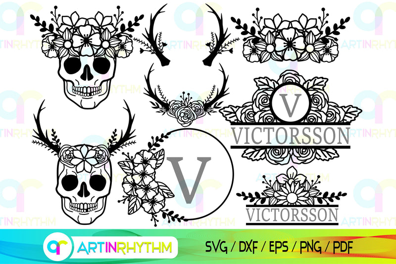 Floral Split Monogram frame svg - So Fontsy