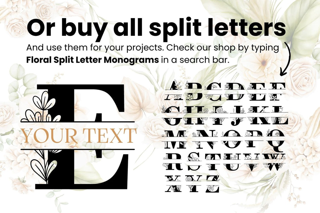 Floral Split Monogram Letter E SVG - So Fontsy