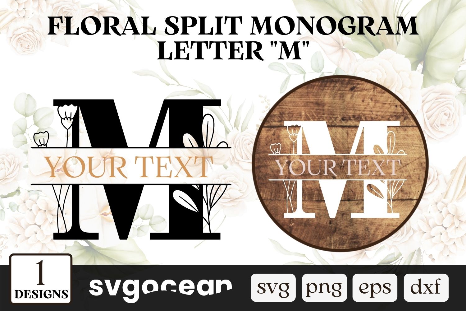 Floral Split Monogram Letter M SVG - So Fontsy