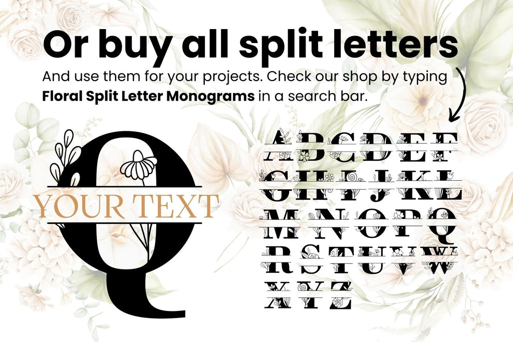 Floral Split Monogram Letter Q SVG - So Fontsy