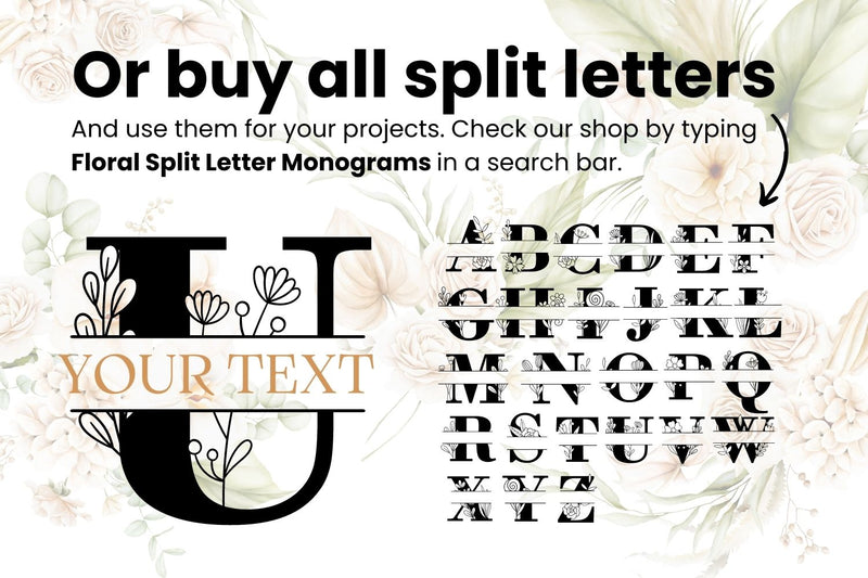 Floral Split Monogram Letter U SVG - So Fontsy
